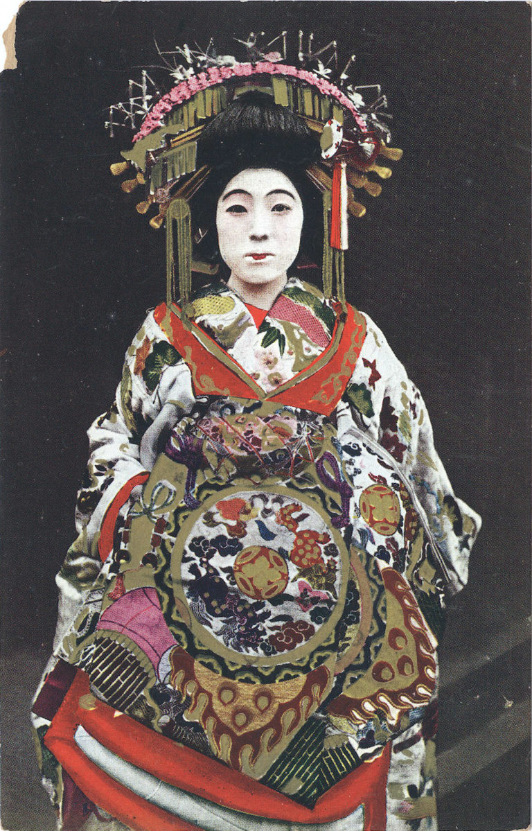 “Kyoto Tayū dochu”. Procession of tayū and kamuro through the “flower ...
